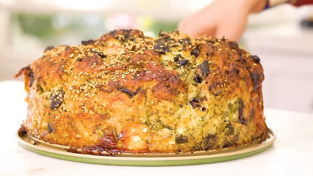 Savory Cake of Olives, Onion, Halloumi Cheese and Mint! | Book Recipes